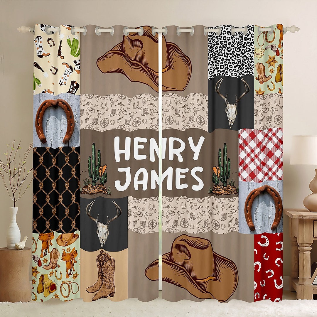 Western Cowboy Window Curtain Set Tribal Hats Boots Horseshoe - Etsy