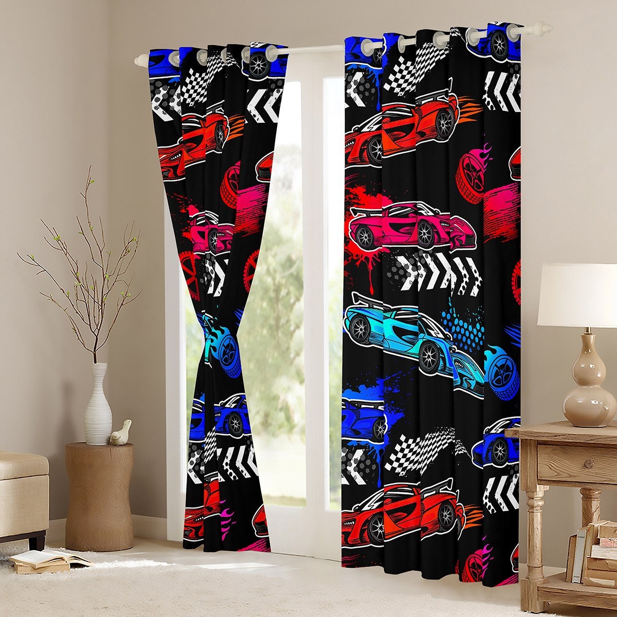 Colorful Racing Car Window Curtains Extreme Sports Tire - Etsy
