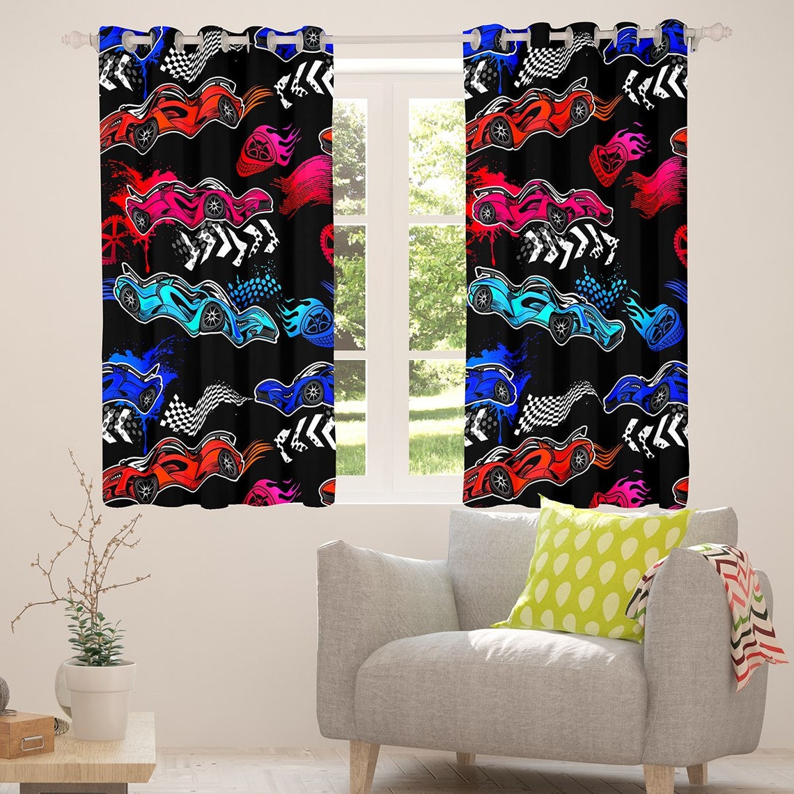 Colorful Racing Car Window Curtains Extreme Sports Tire - Etsy