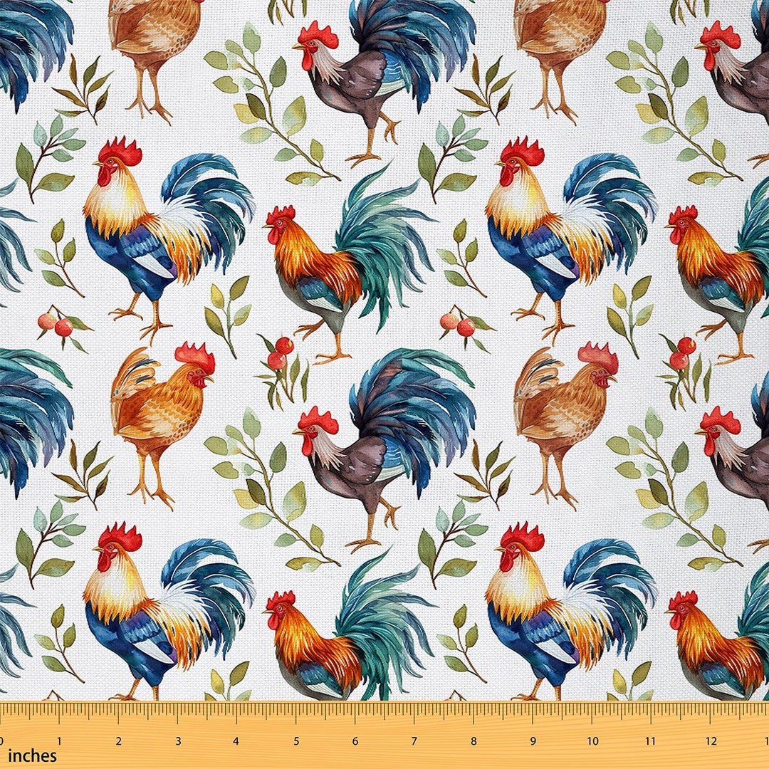 Chicken Polyester Fabric by the Yard, Rustic Farmhouse Animal Rooster ...