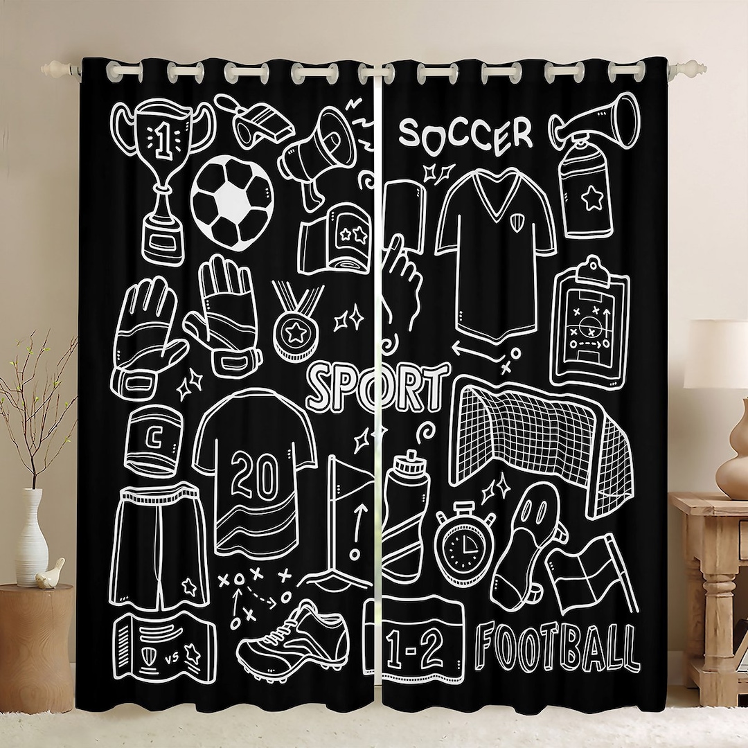 Soccer Sporting Window Curtain Set, Football Jersey Spikes Gloves ...