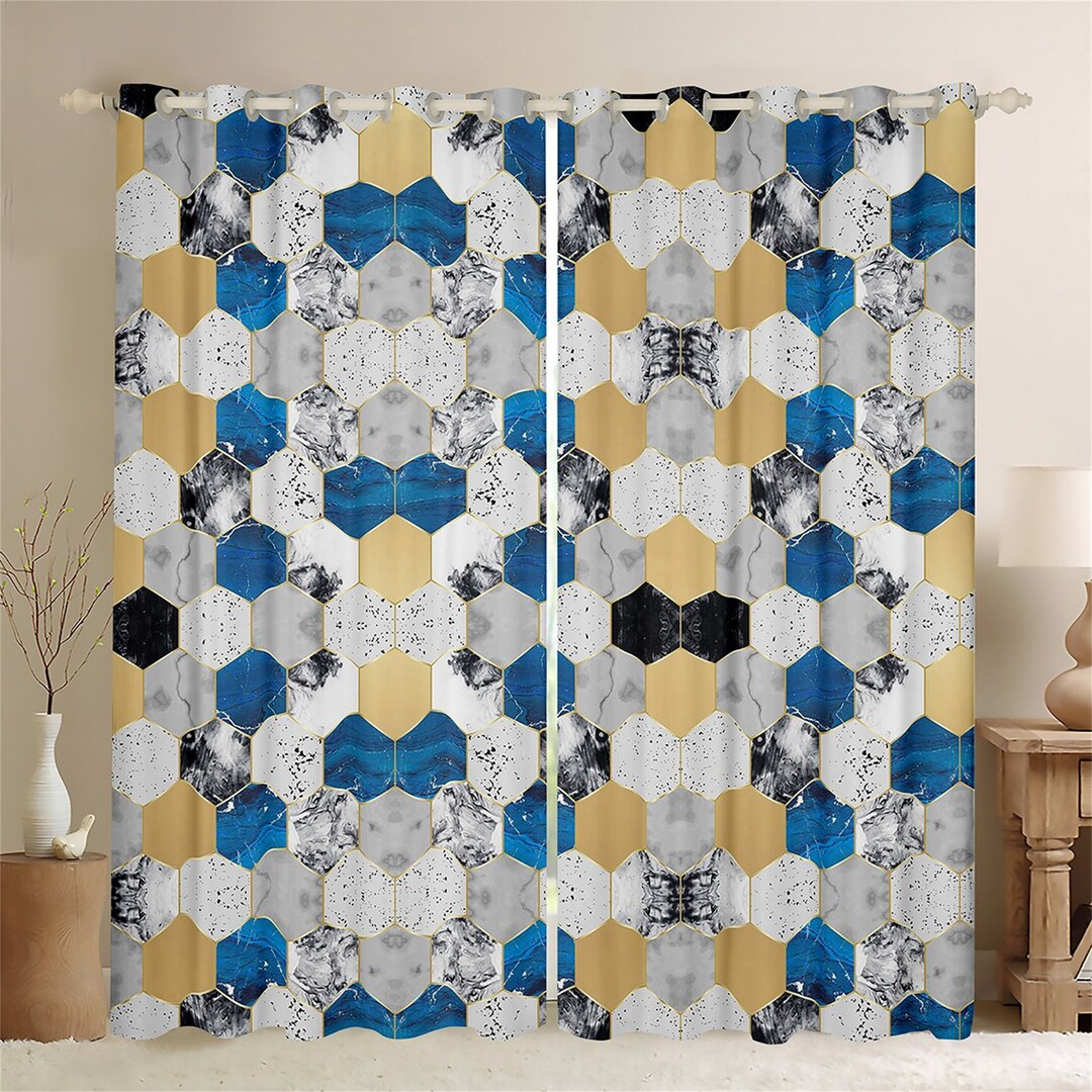 Handmade Honeycomb Hexagon Window Curtains, Abstract Marble Texture ...