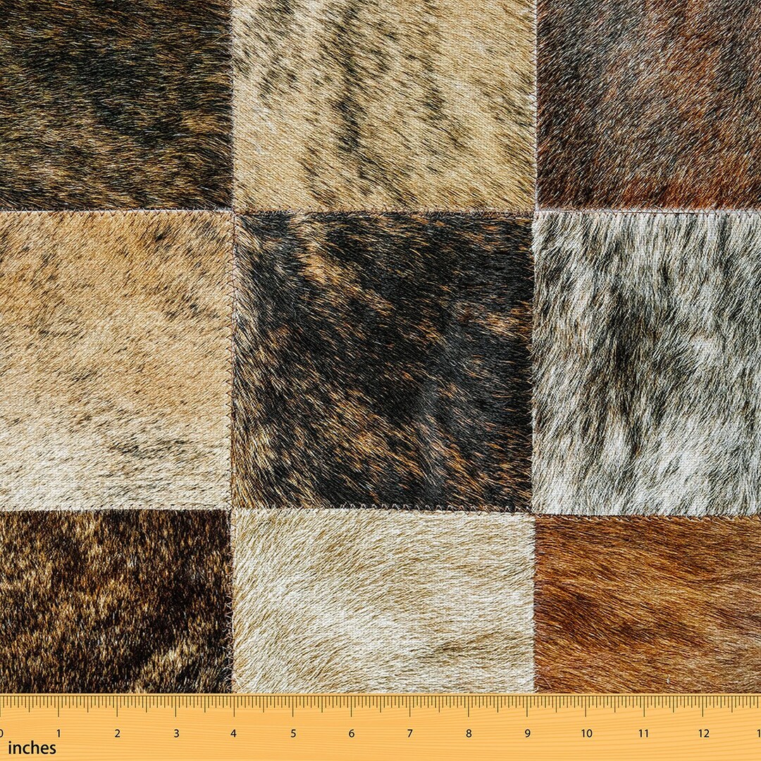 Rustic Cow Fur Print Fabric by the Yard, Brown Beige Cowhide Fabric for ...