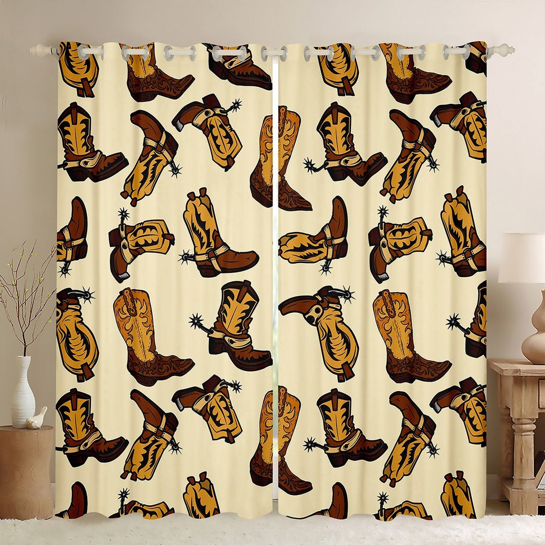 Western Tribal Boots Window Curtain Set, Retro Southwestern Cowboy ...
