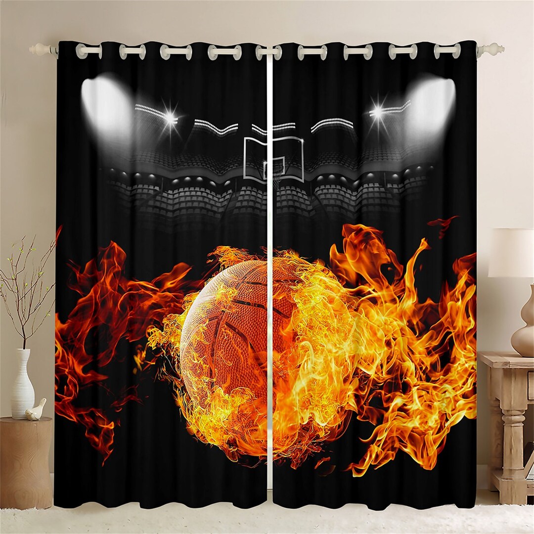 Flame Basketball Window Curtains, Sports Game 3D Print Ball Window ...