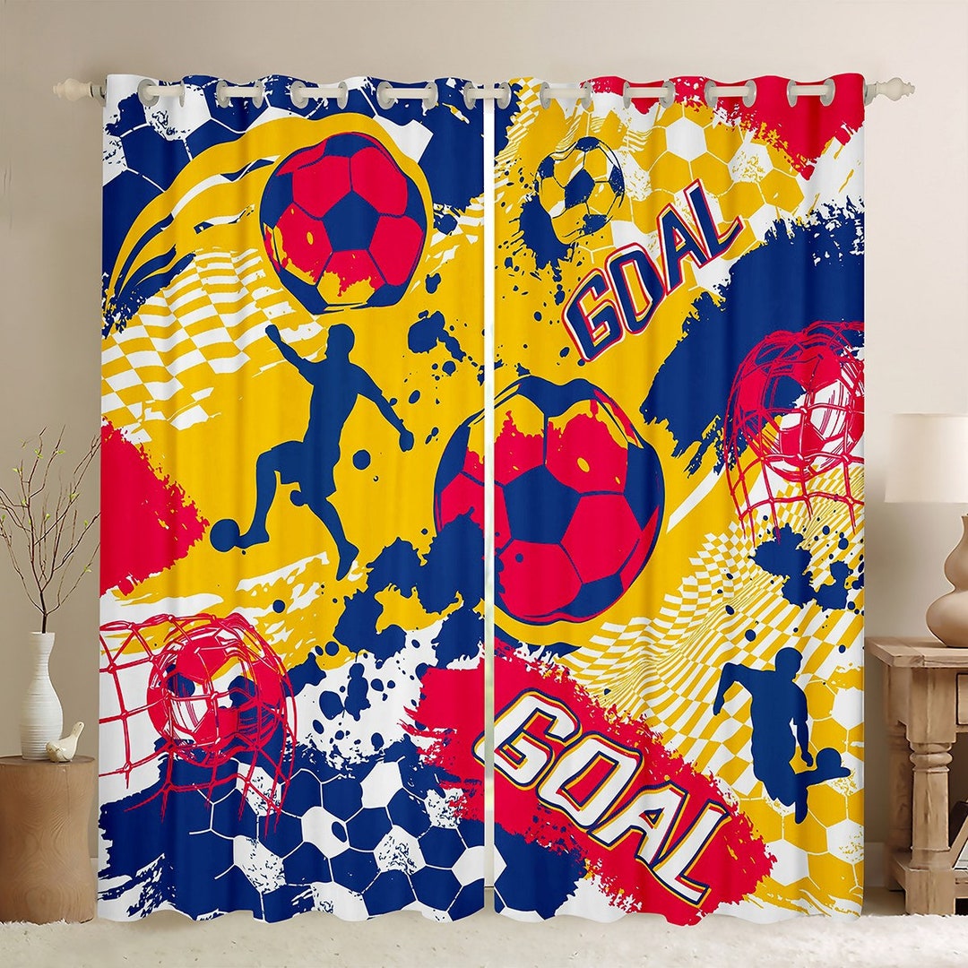 Football Goal Window Curtain Set, Sports Ball Game Soccer Athlete ...