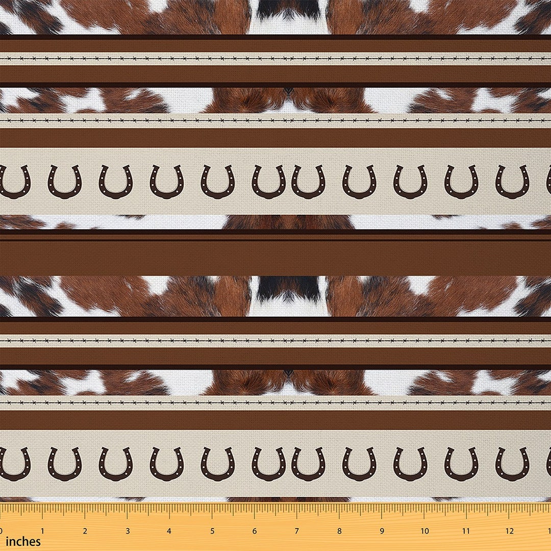 Rustic Cow Fur Print Fabric by the Yard, Western Cowboy Horseshoe ...