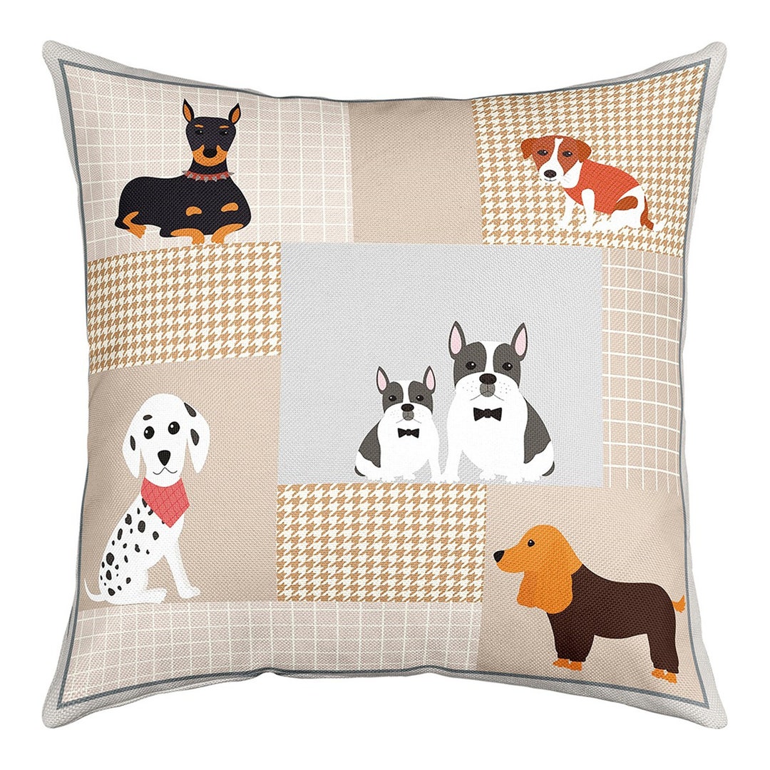 Cartoon Dogs Pillow Cover, Cute Animal Puppy Graffiti Cushion Cover ...