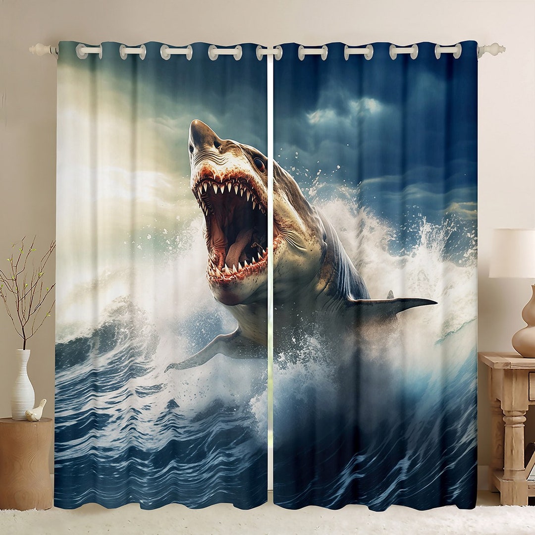 Megalodon Handmade Window Curtain Set Abysmal Sea Animal - Etsy