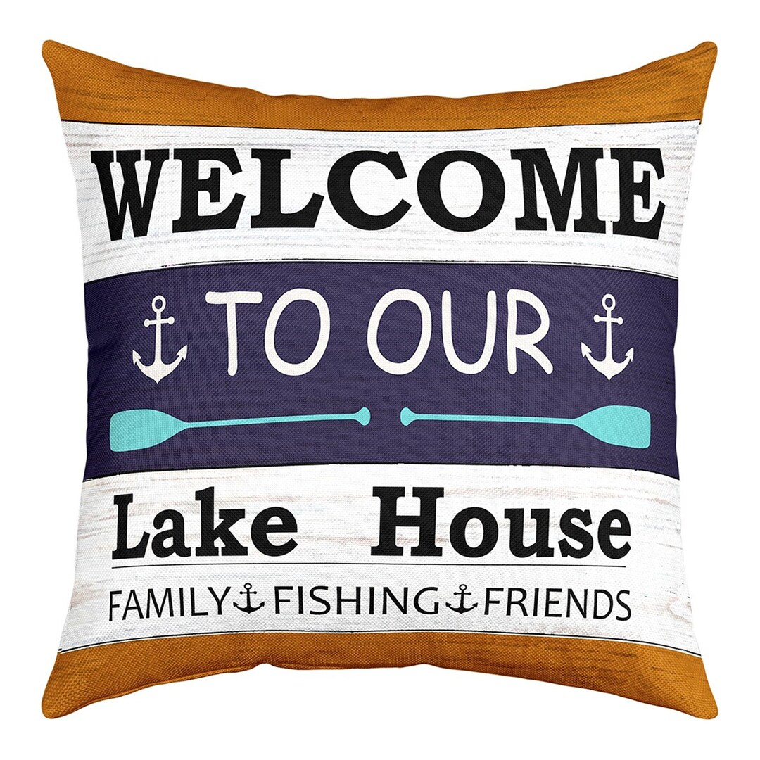 Lake House Reversible Pillow Cover, Boating Paddle Nautical Anchor ...