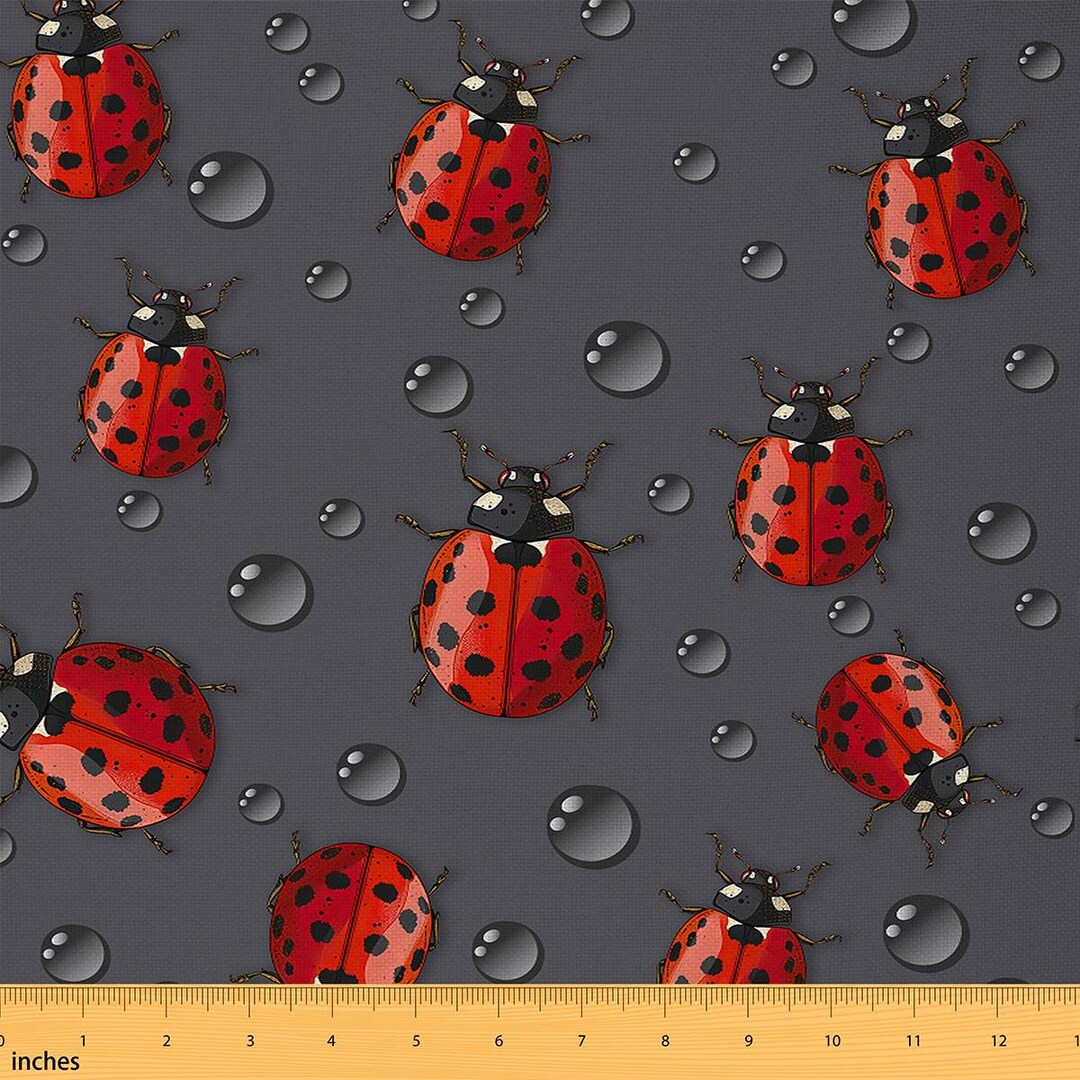 Red Ladybug Polyester Fabric by the Yard, Wild Animal Gray Fabric for ...
