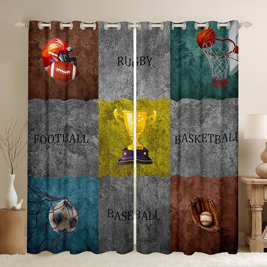 Sporting Game Window Curtain Set, Champion Trophy Rugby Football ...