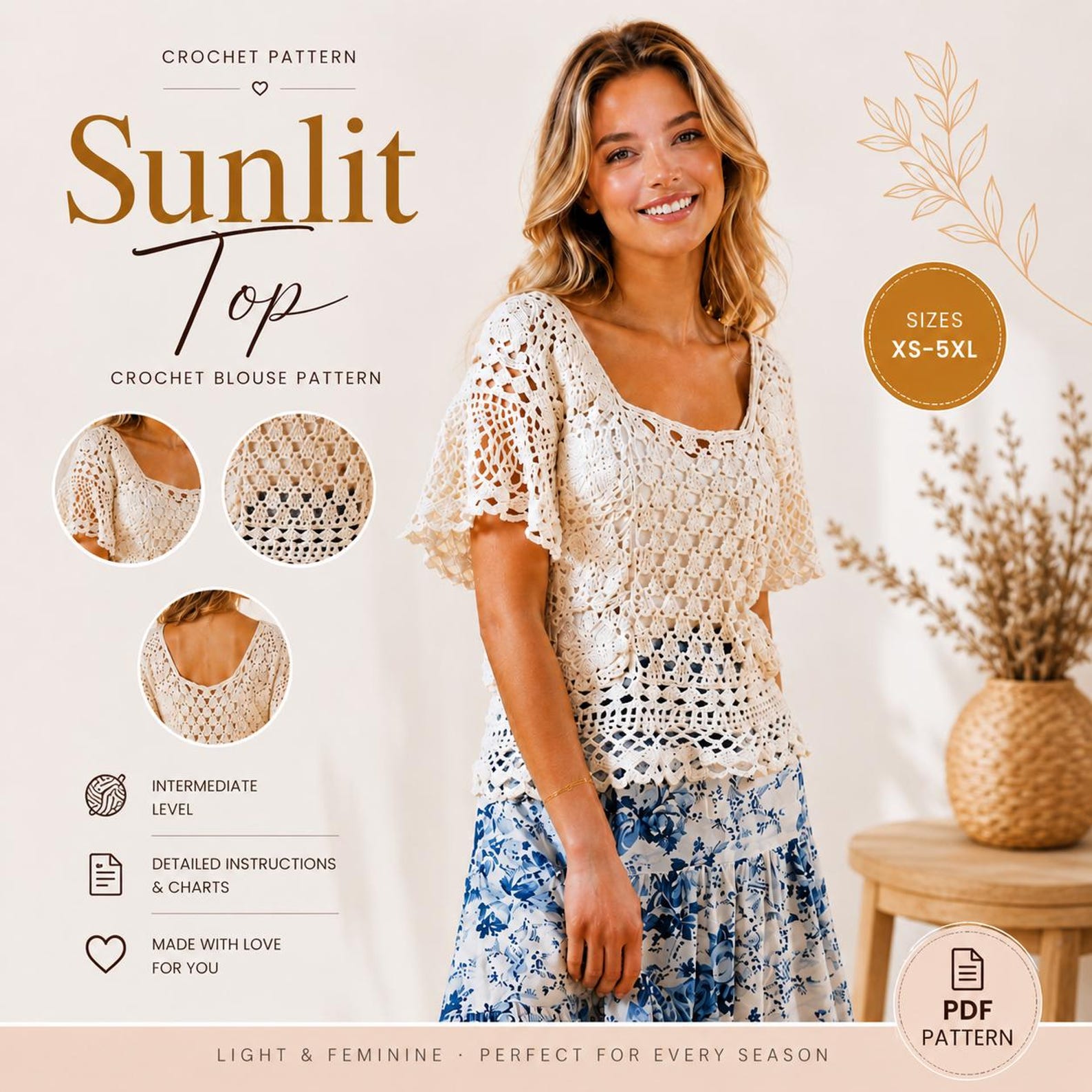Sunlit Crochet Top Pattern | Boho Lace Blouse Tutorial (PDF Download ...