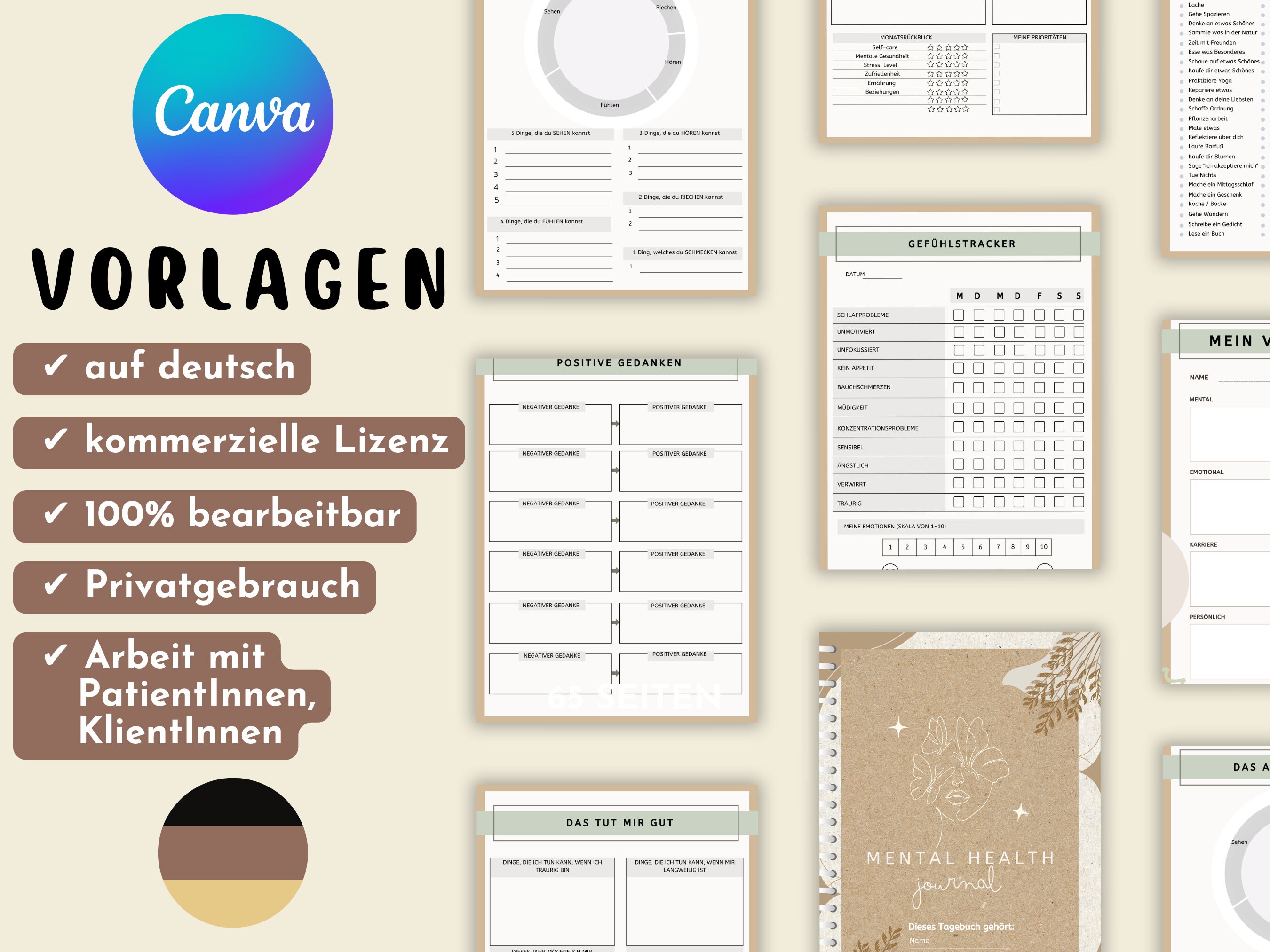 Canva Template Mental Health Journal Digital Planner German ...