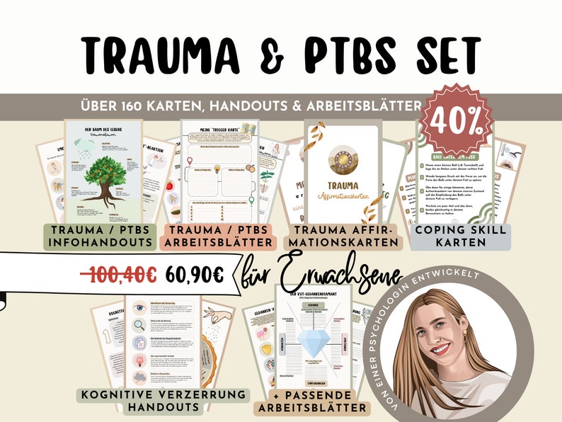 Trauma PTBS Psychotherapie Tools deutsch, Therapie Karten Arbeitsblätter Coping Skills Angst ...