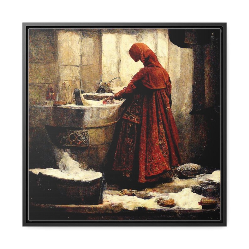 Lady Washing Clothes Medieval Art Style Painting - Etsy Australia