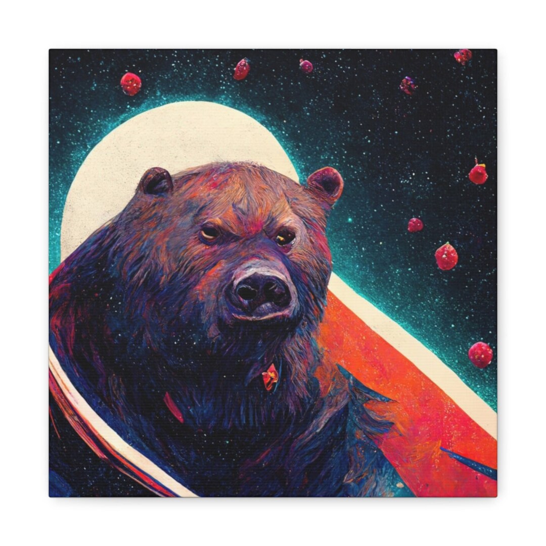 Grizzly Bear in Space Flowing Blueberries Canvas - Etsy