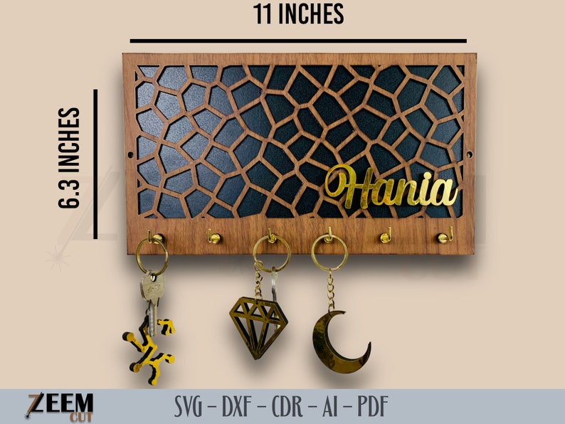 Set of 4 Personalized Wall Mounted Wooden Key Holder SVG Laser Cut ...