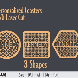 Personalized Monogram Coasters Laser Cut SVG Files Template for ...