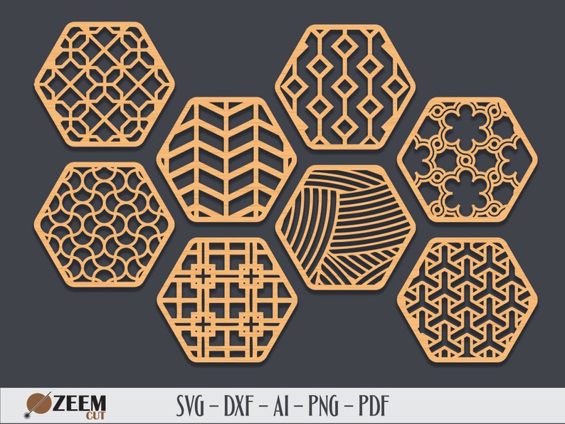 50 Hexagon Coasters SVG Template Laser Cut Files for Glowforge, CNC ...