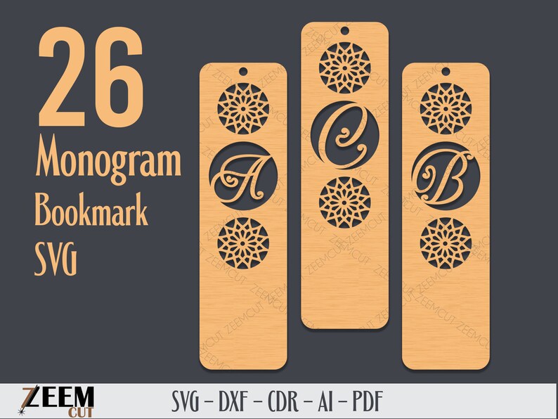 26 Geometric Monogram Bookmark Laser Cut SVG Files Template - Etsy