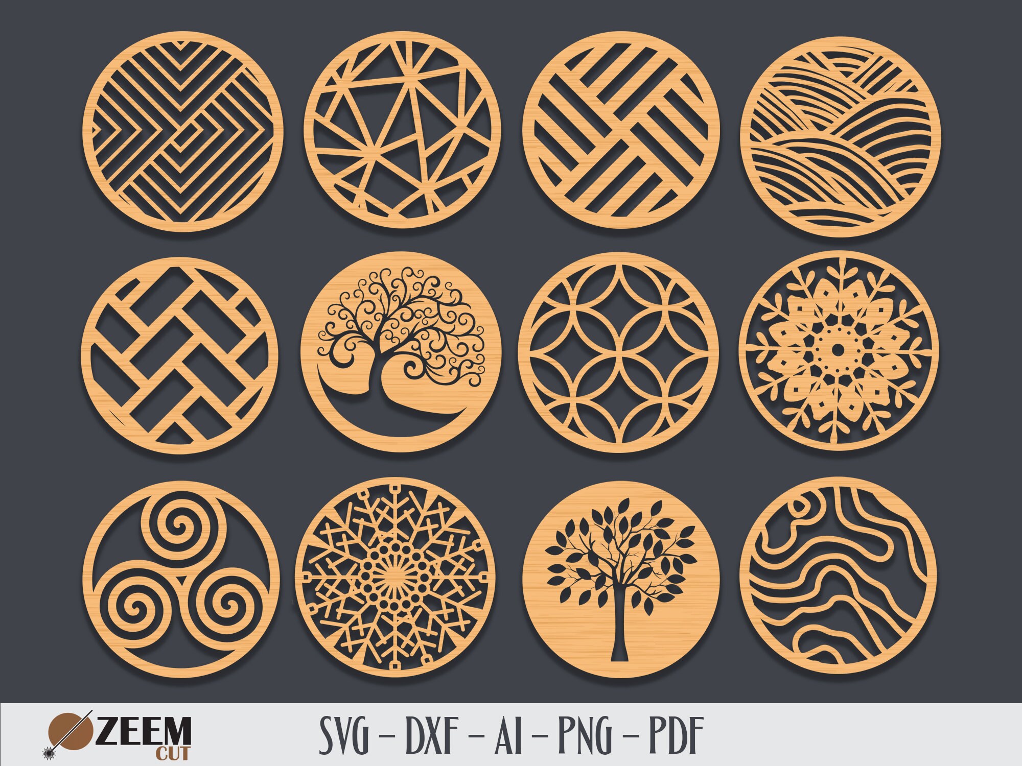 100 Round Coasters SVG Template Laser Cut Files for Glowforge, CNC ...