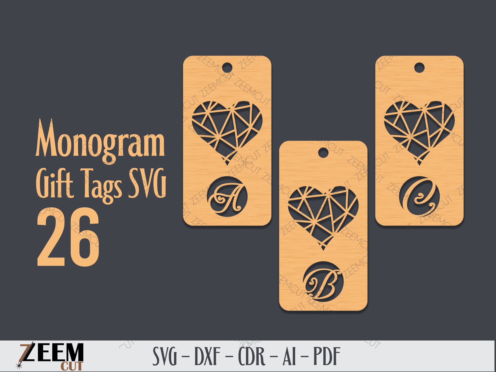Monogram Gift Tags Laser Cut SVG Files Template for Glowforge, and ...