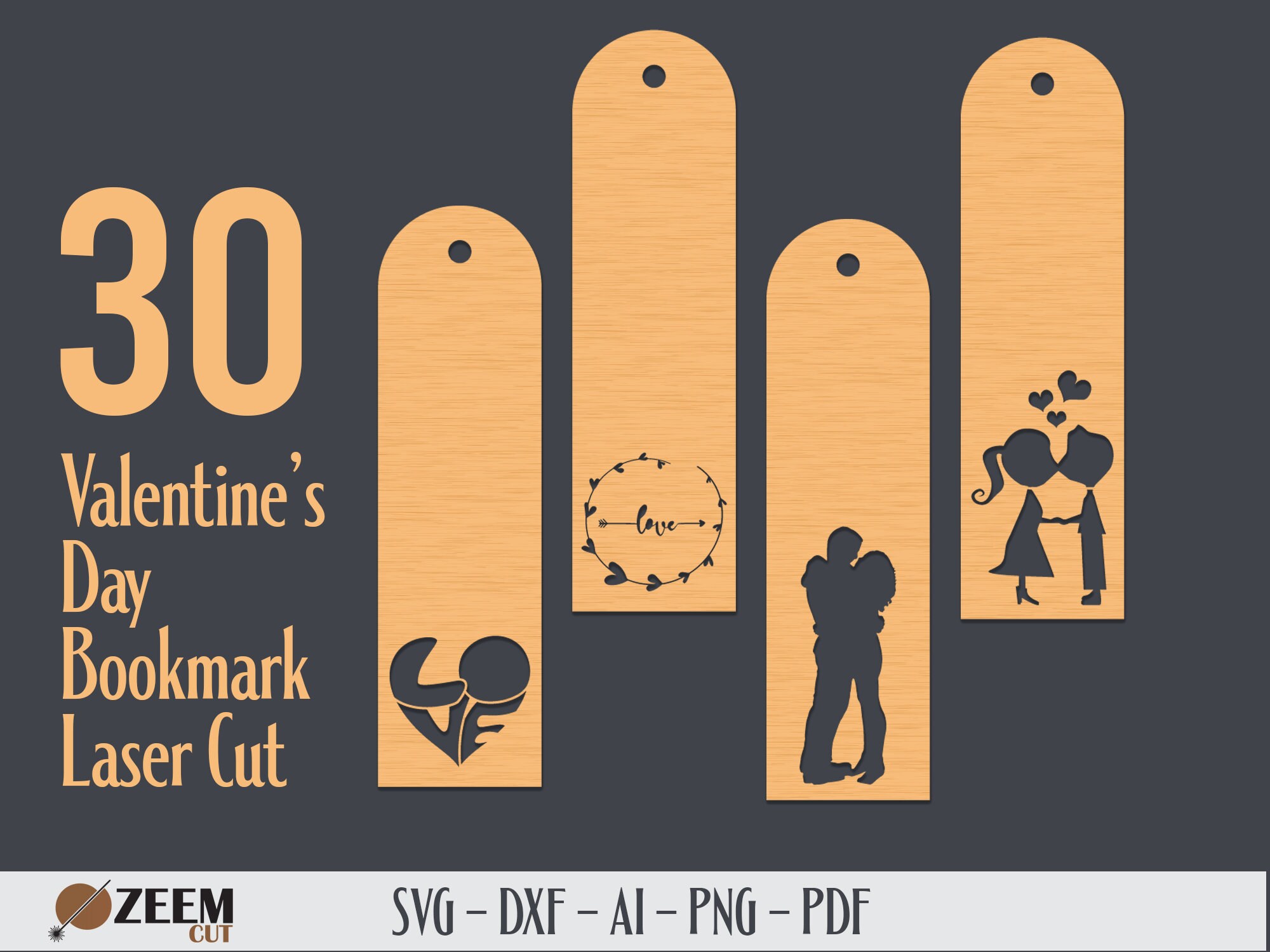 30 Valentines Day Bookmark Laser Cut SVG Files Template for - Etsy