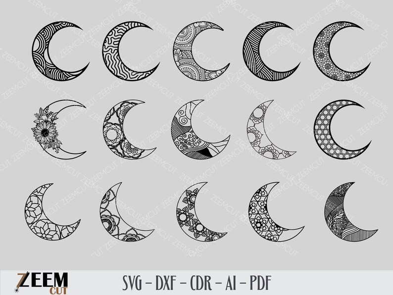 Crescent Moon Shape Mandala Wall Decor Laser Cut SVG Files, Moon Phases ...
