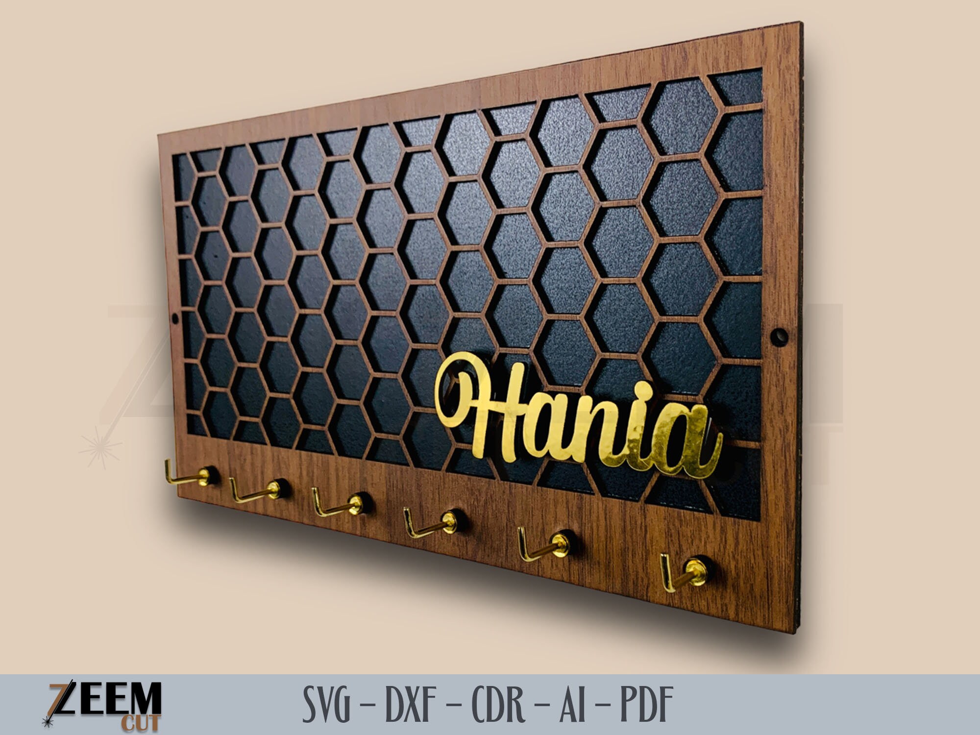 Set of 4 Personalized Wall Mounted Wooden Key Holder SVG Laser Cut ...