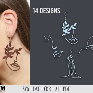 Girls Line Art Earrings SVG Files & Pendant Laser Cut Files - Etsy