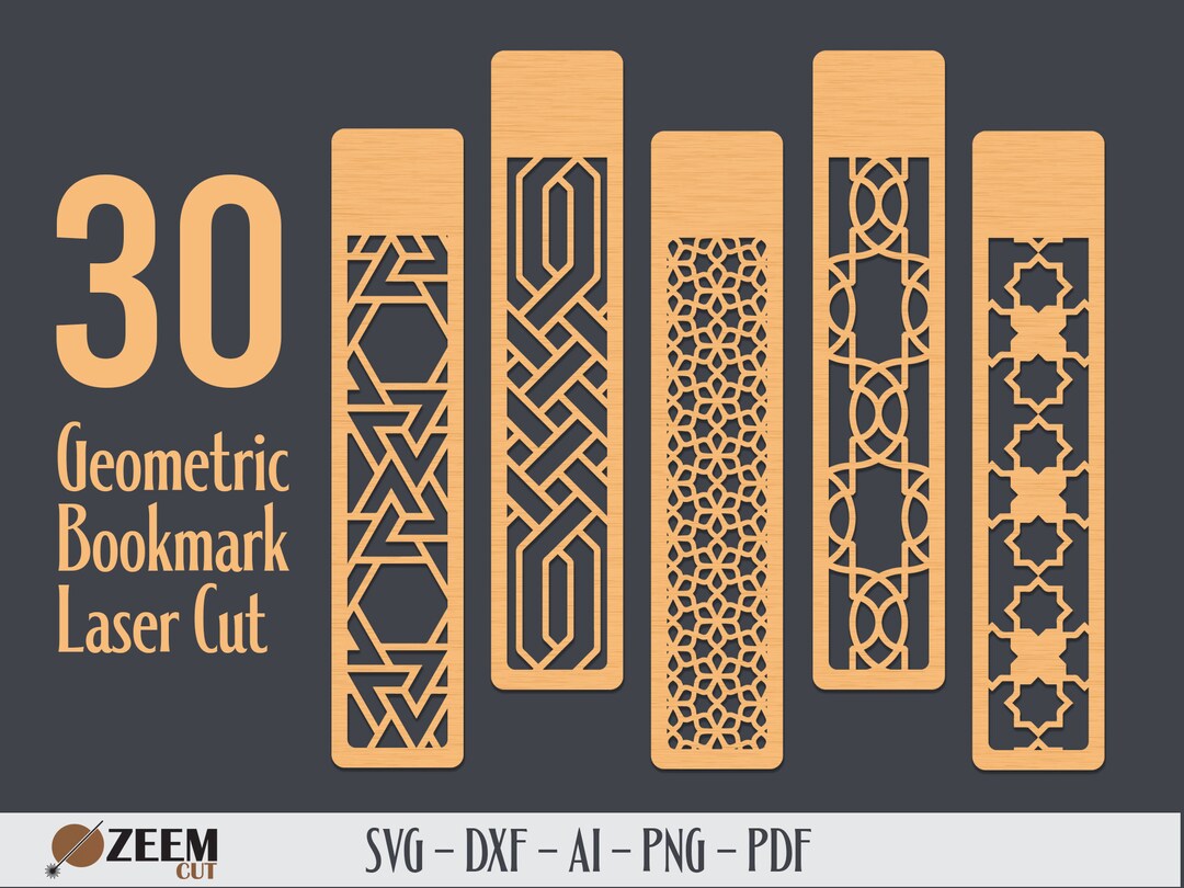 30 Geometric Bookmark Laser Cut SVG Files Template for Glowforge, CNC ...