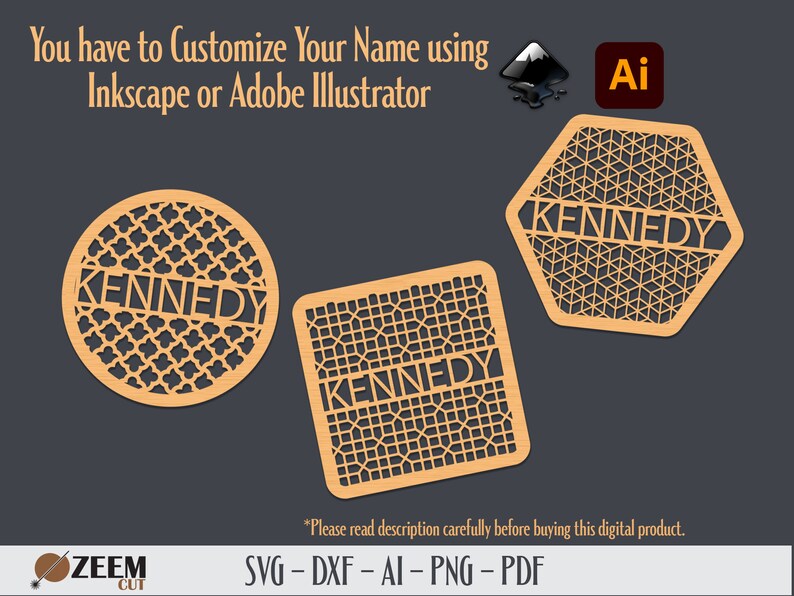 Personalized Monogram Coasters Laser Cut SVG Files Template for ...