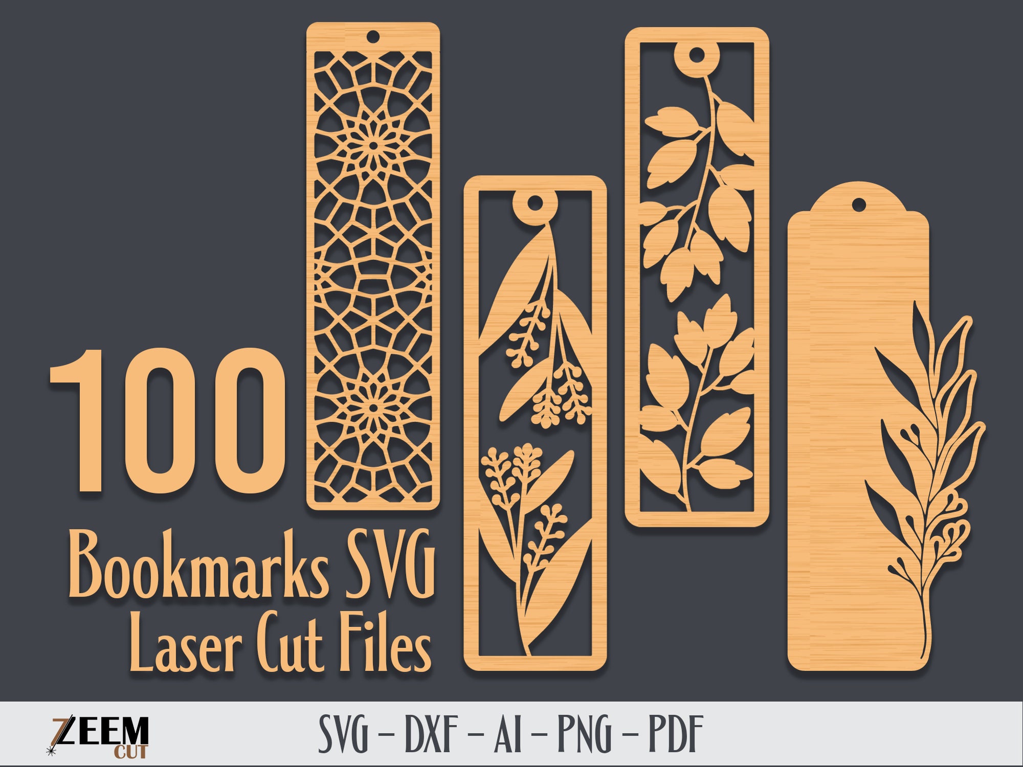 100 Bookmark Laser Cut SVG Files Template for Glowforge, CNC Routing and Other Laser Cutting ...