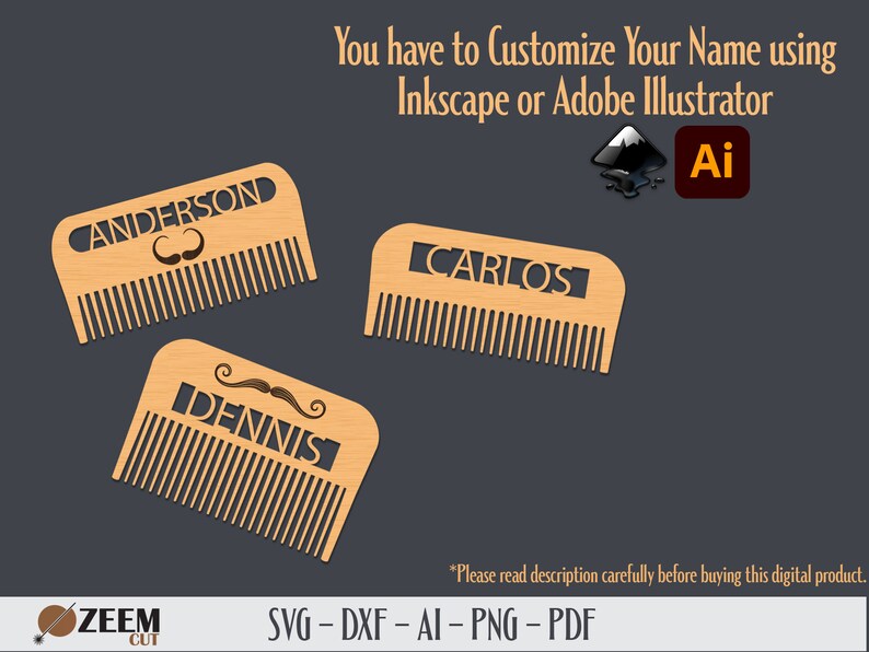 Personalized Monogram Beard Comb Laser Cut SVG Files Template for ...