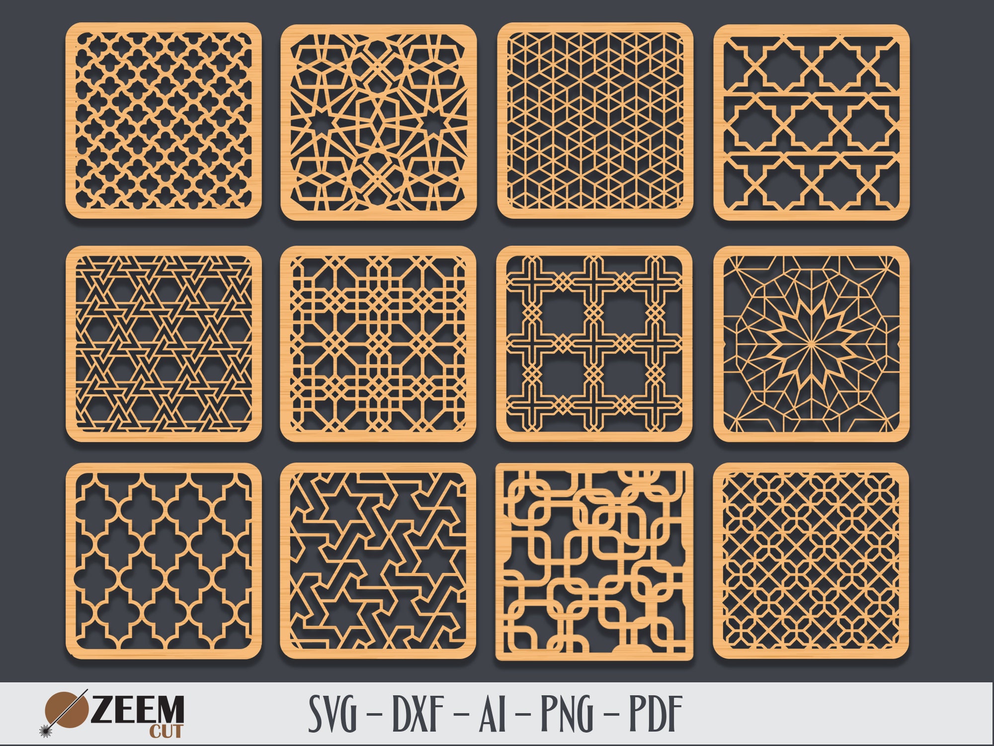 50 Square Coasters SVG Template Laser Cut Files for Glowforge, CNC ...