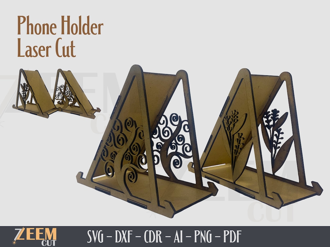 2 Phone Stand Holder Laser Cut SVG Files Template for Glowforge, CNC ...