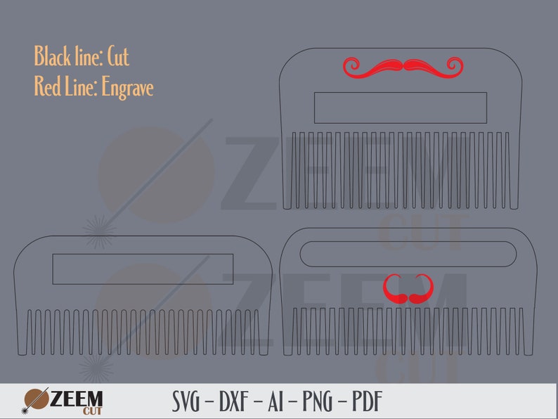 Personalized Monogram Beard Comb Laser Cut SVG Files Template for ...