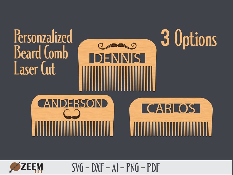 Personalized Monogram Beard Comb Laser Cut SVG Files Template for ...