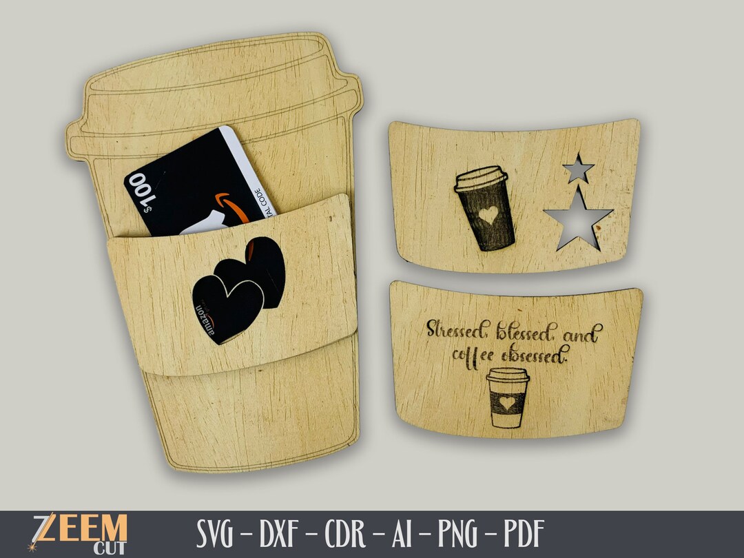 Coffee Gift Card Holder SVG Laser Cut File Template for Glowforge, and ...