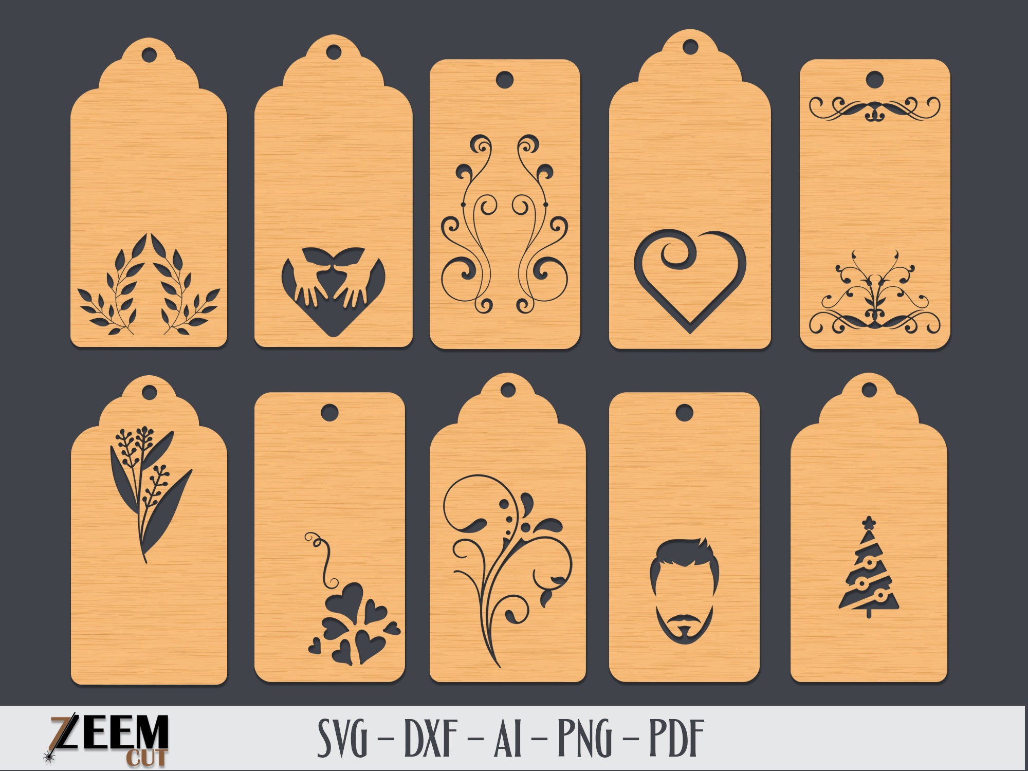 100 Gift Tags Laser Cut SVG Files Template for Glowforge, CNC Routing ...