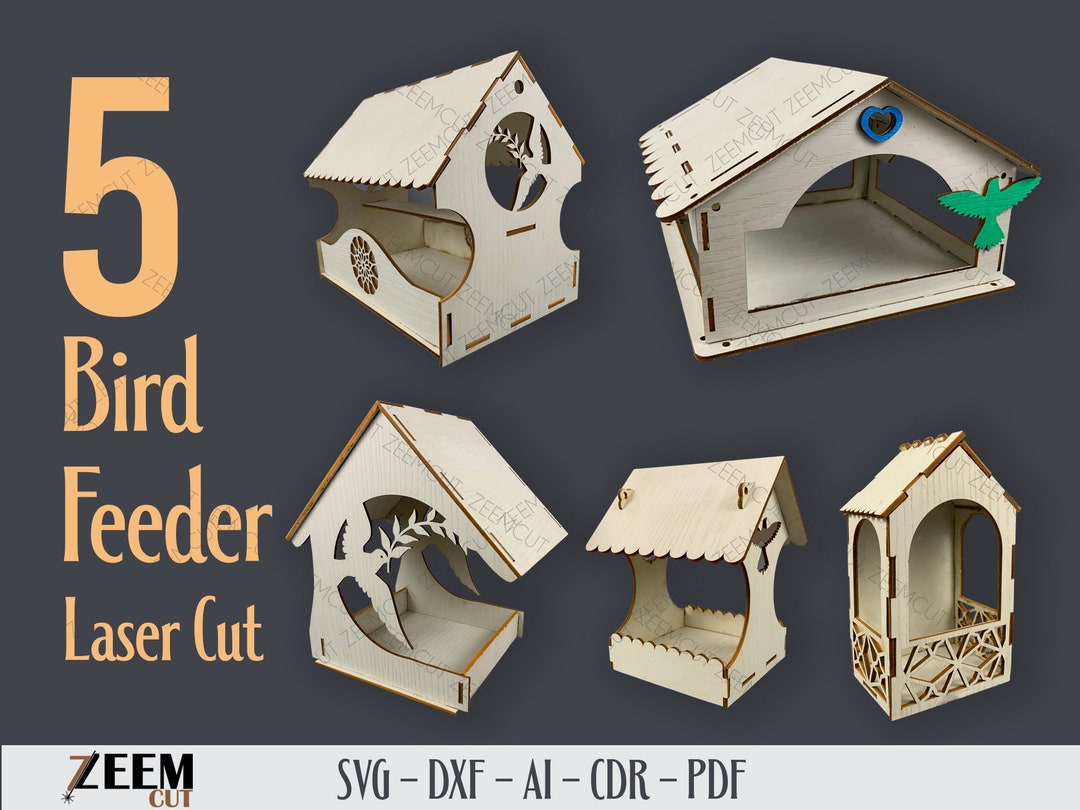 5 Bird Feeder House SVG Template Laser Cutting Files for Glowforge, CNC ...
