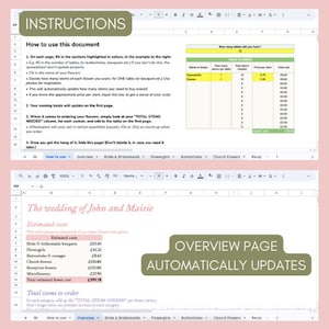Wedding Flowers Planner Spreadsheet for DIY Brides - Automatic Budget ...