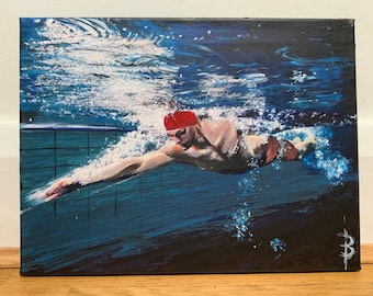 Original Acrylic Swimmer Painting Sports Swimming Art Home Decor - Etsy