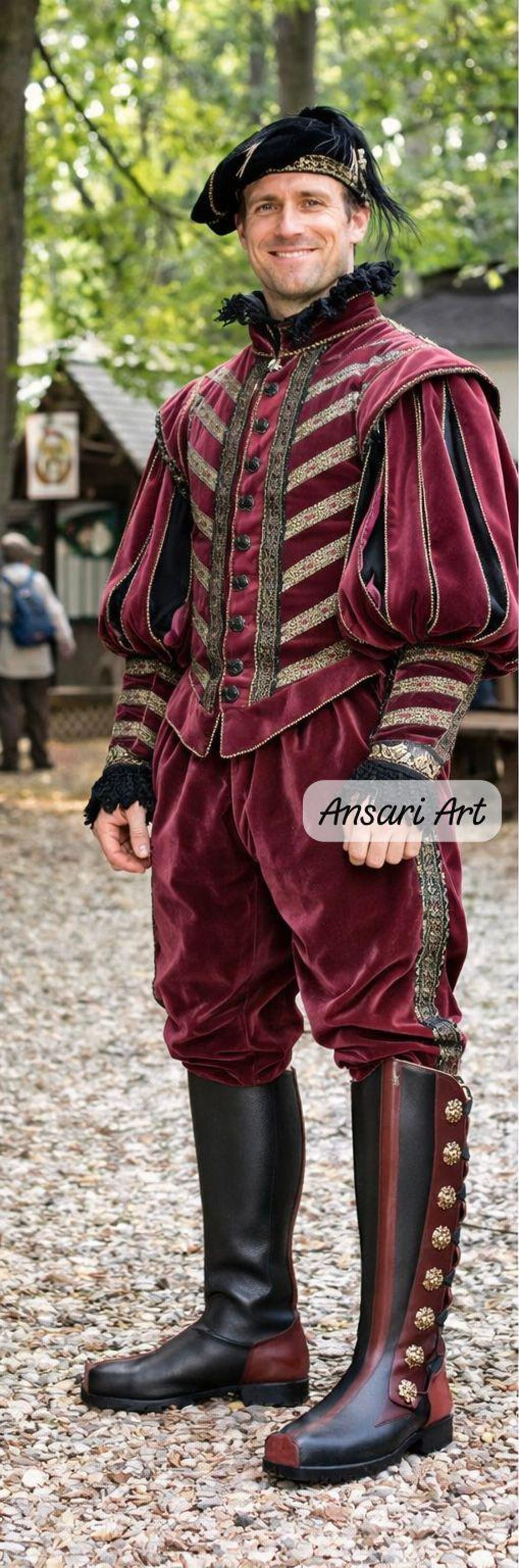 Men Renaissance Medieval Burgundy Velvet Costume | Custom Tudor Noble ...