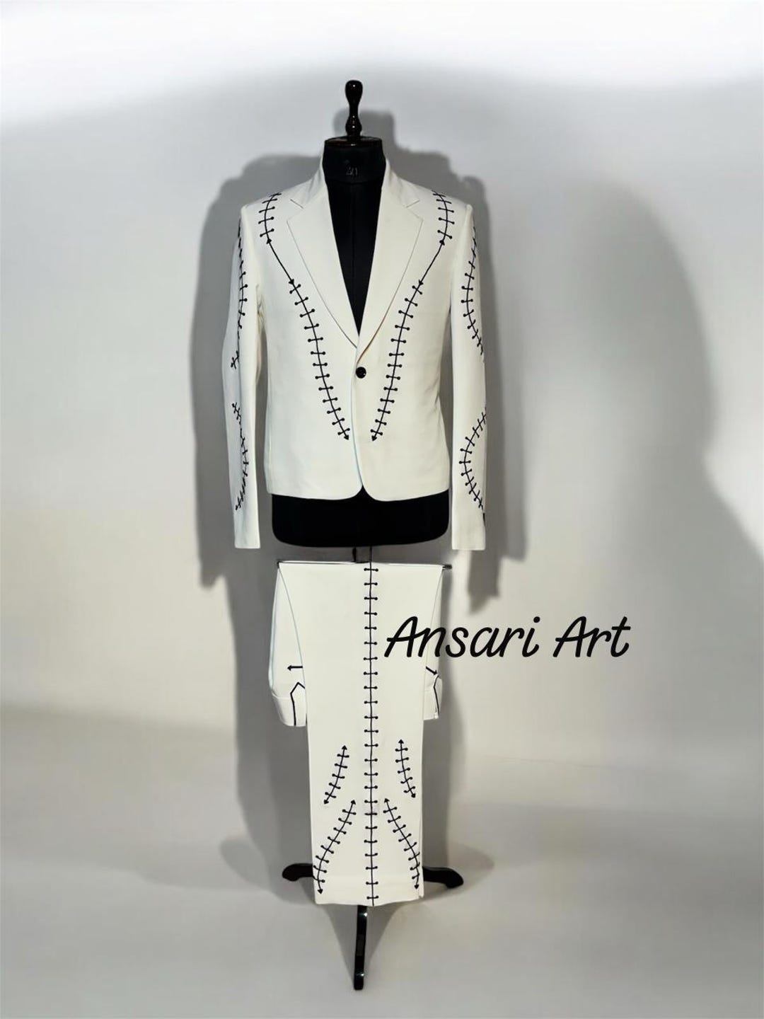 Men's Off-white Embroidered Piping Suit: Retro Western Wedding Outfit ...