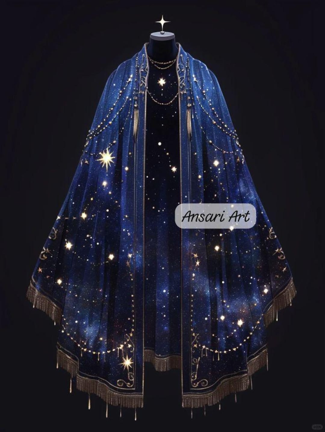 Custom Starry Night Cloak Golden Embroidery Velvet Cape Celestial ...
