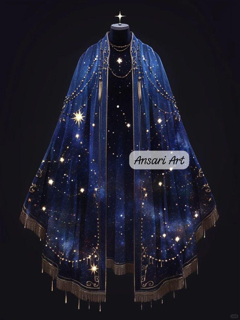 Custom Starry Night Cloak Golden Embroidery Velvet Cape Celestial ...