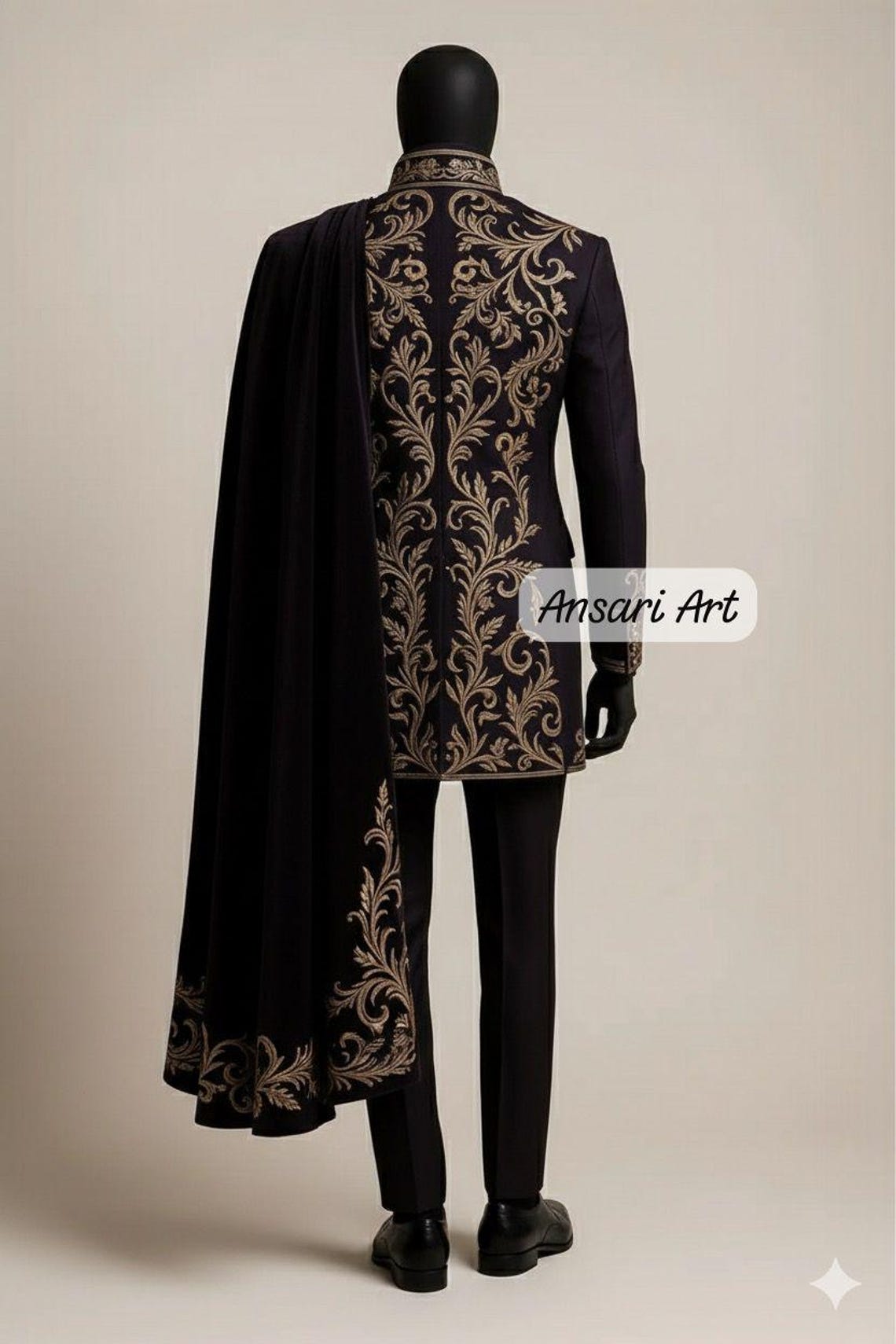 Men Dark Royal Costume. Gold Embroidered Frock Coat & Velvet Cape ...