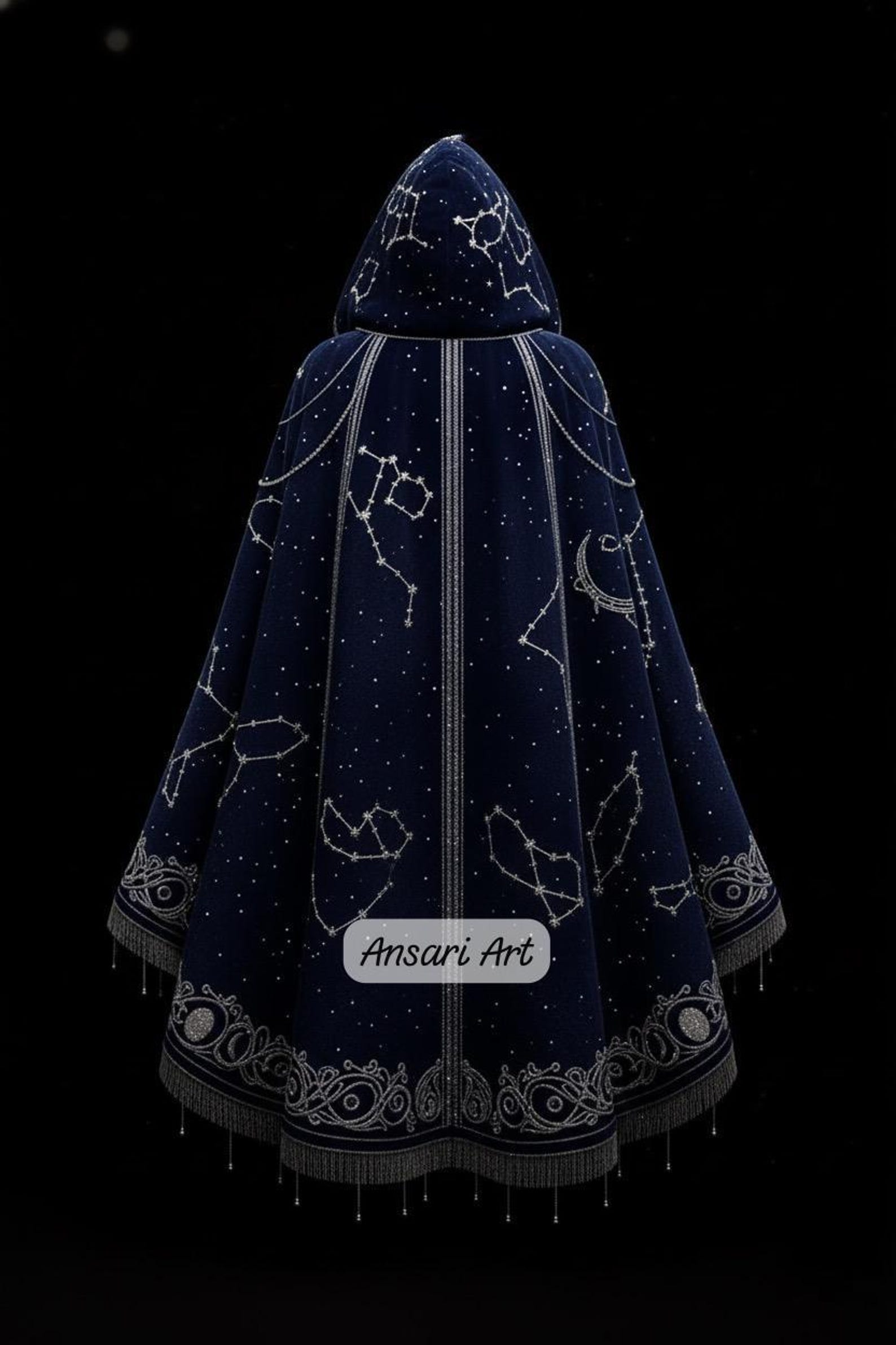 Luxury Celestial Hooded Cloak, Deep Blue Velvet Starlight Robe, Gothic ...